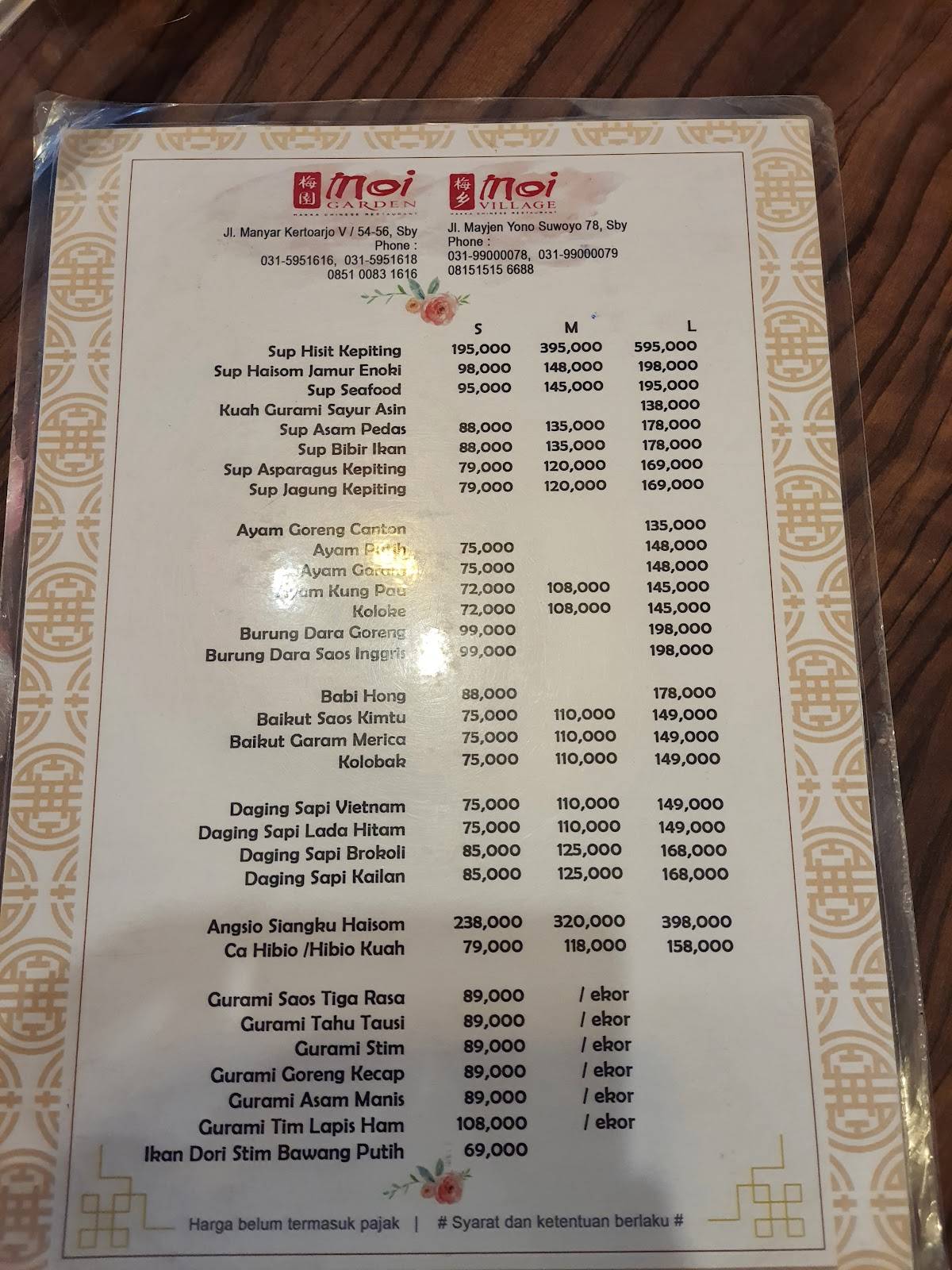 Menu at Moi Village Restaurant, Surabaya, Jl. Mayjend. Jonosewojo No.78