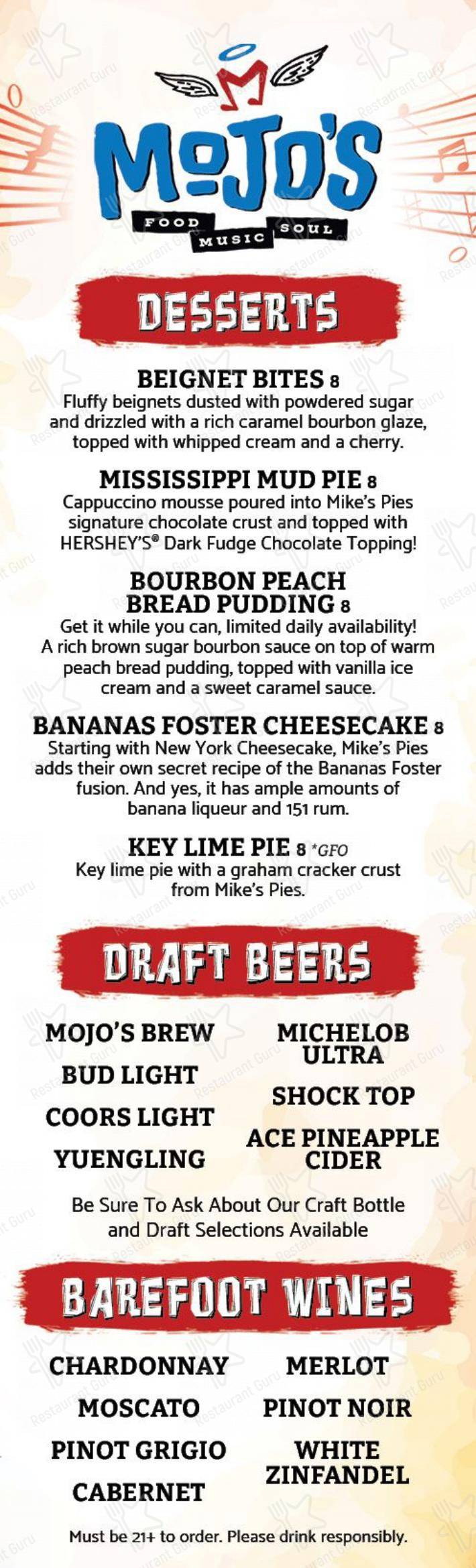 Menu at Mojo's-Food. Music. Soul. (Ocala Location) restaurant, Ocala ...