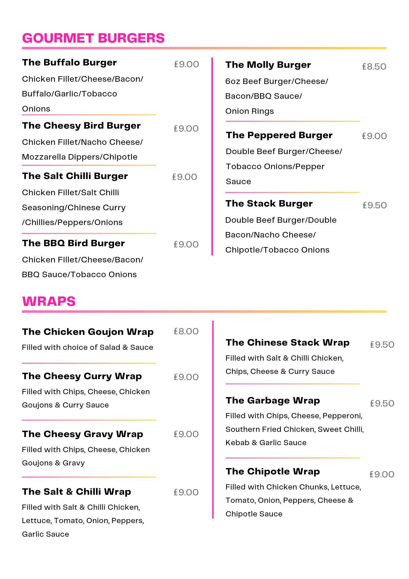 Menu at Molly Malones fast food, Ballymena, 2 Old Crebilly Rd