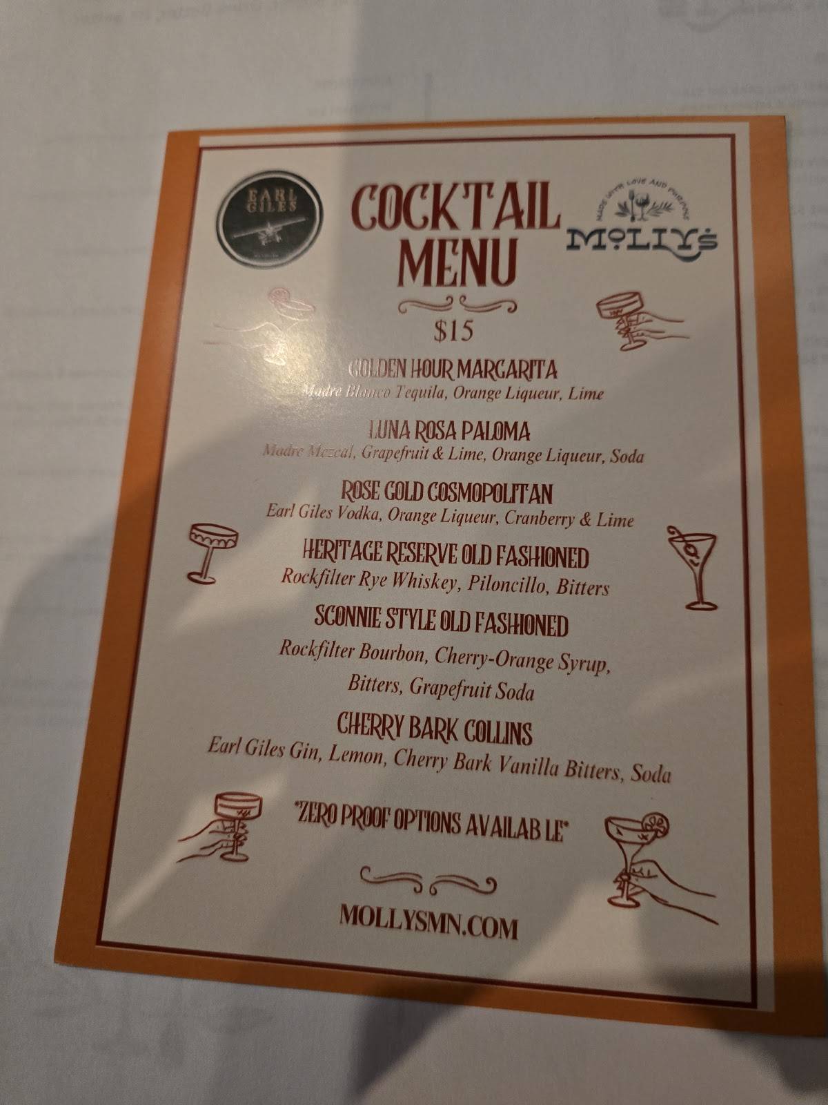 Menu at Molly's pub & bar, Saint Bonifacius
