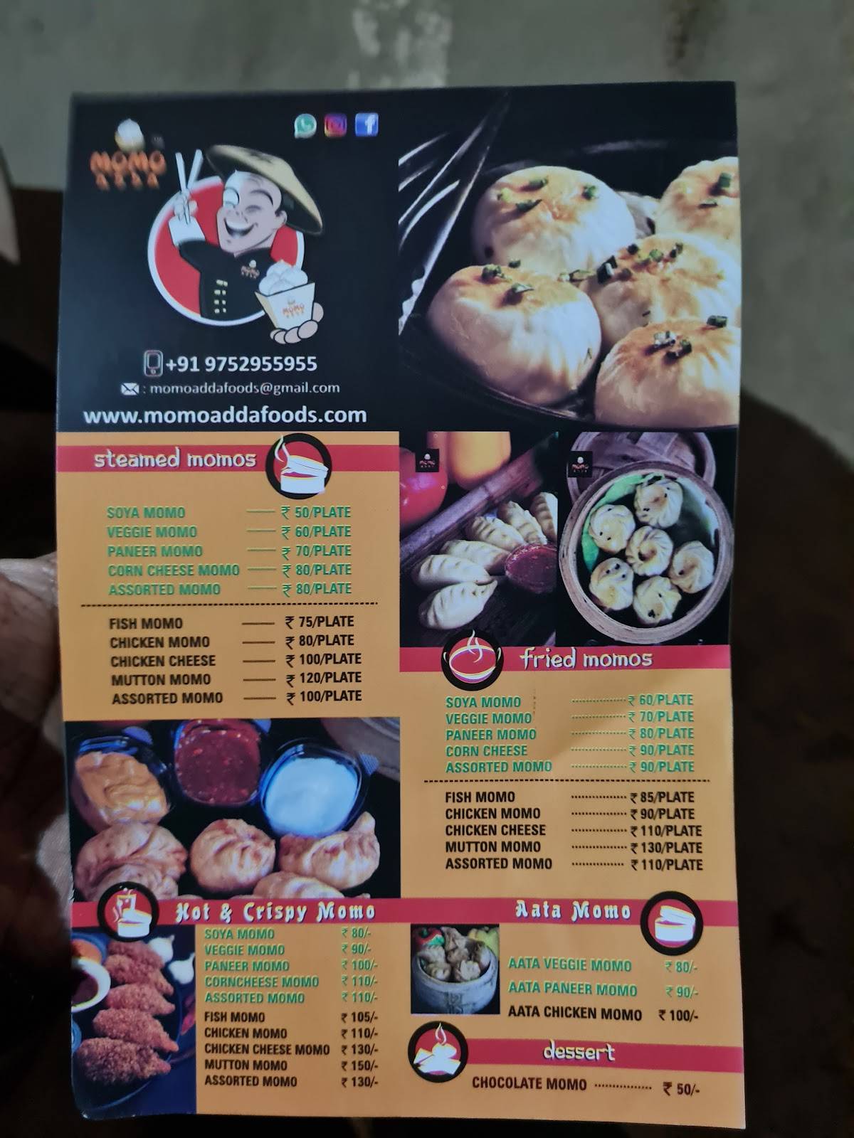 Menu at Momo Adda, Gwalior