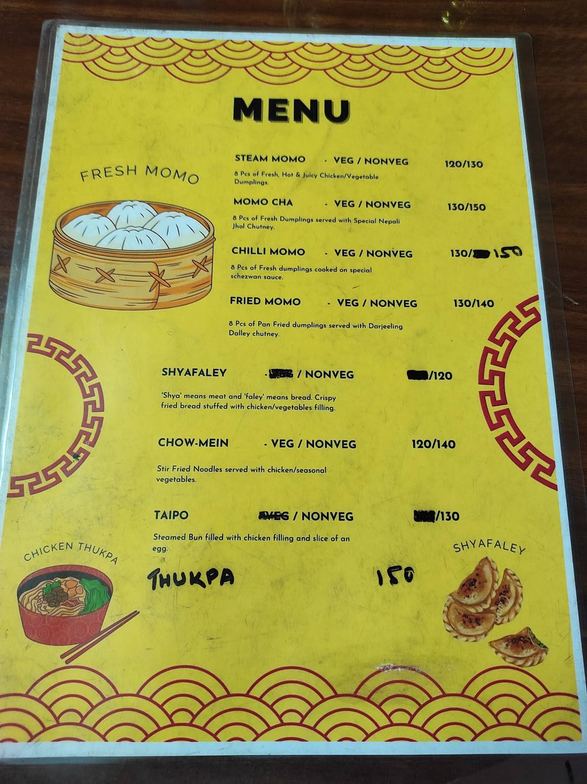 Menu at Momo Cha, Kolkata