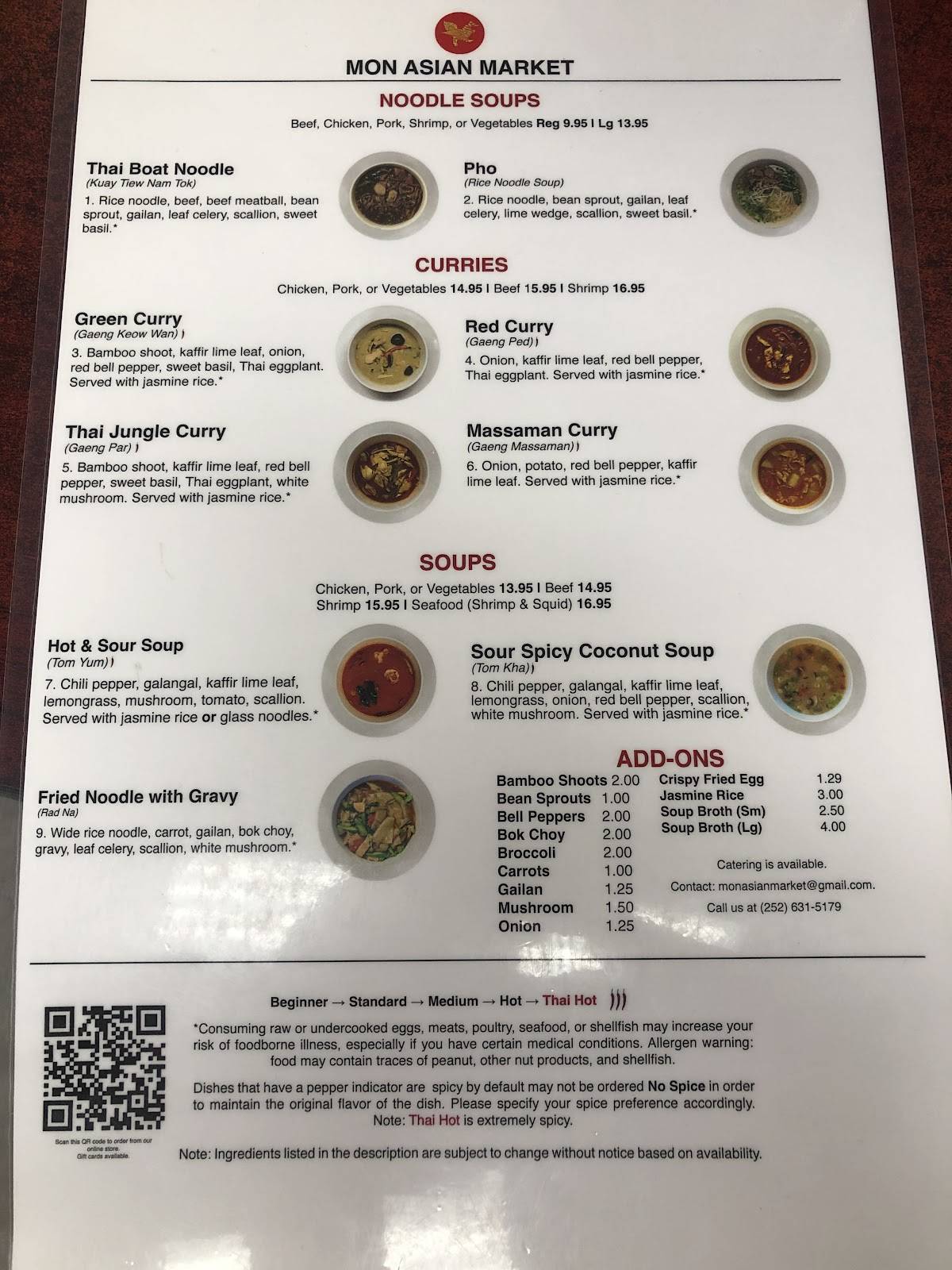 Menu at Mon Asian Market: Restaurant & Grocery, New Bern