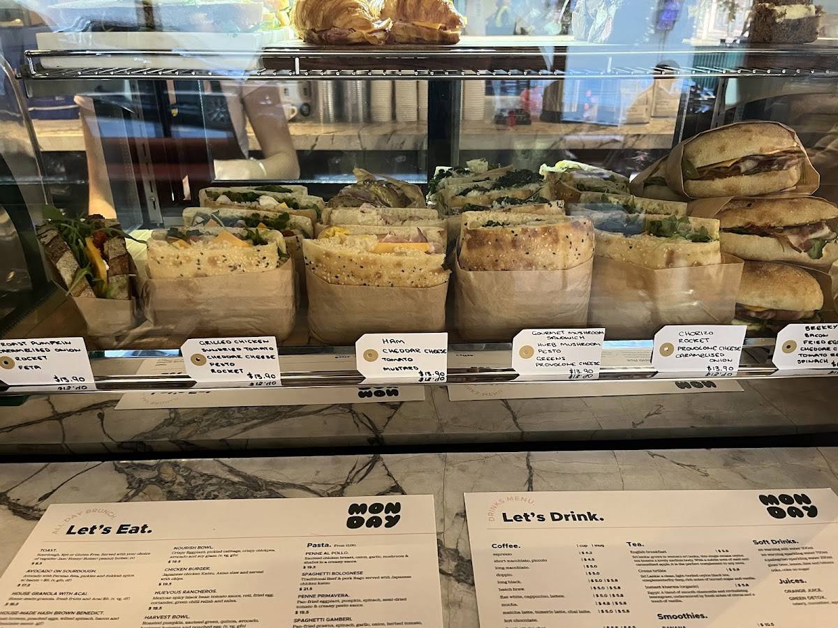 Menu at Monday Cafe, Brisbane City