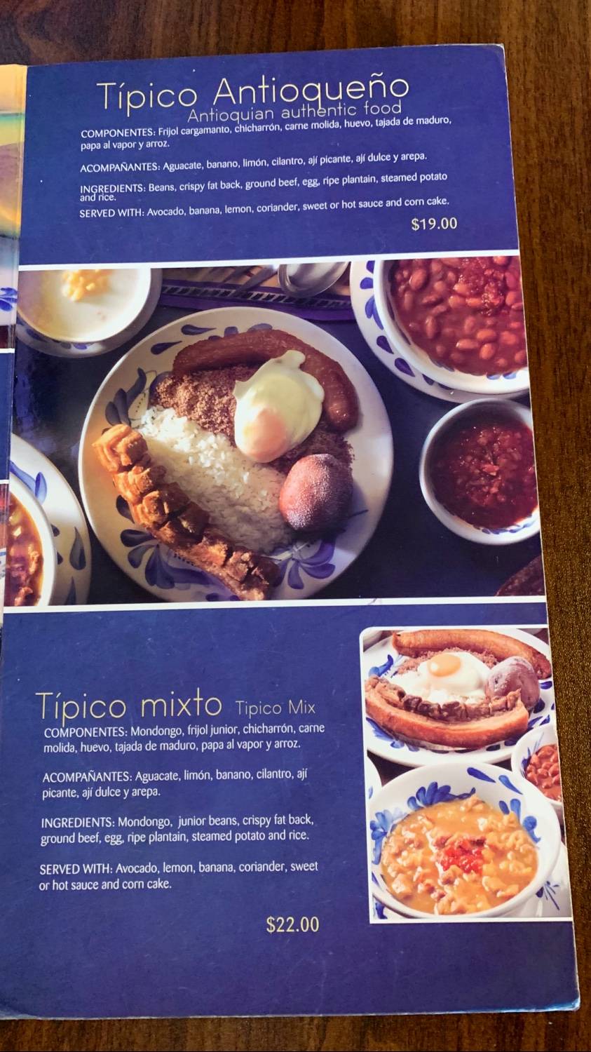 Menu at Mondongo's Restaurante, Doral