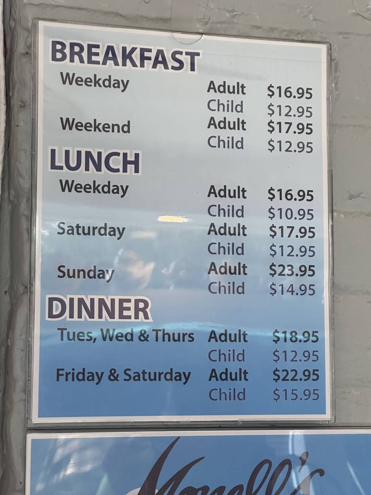 Menu at Monell's restaurant, Nashville, 6th Ave N