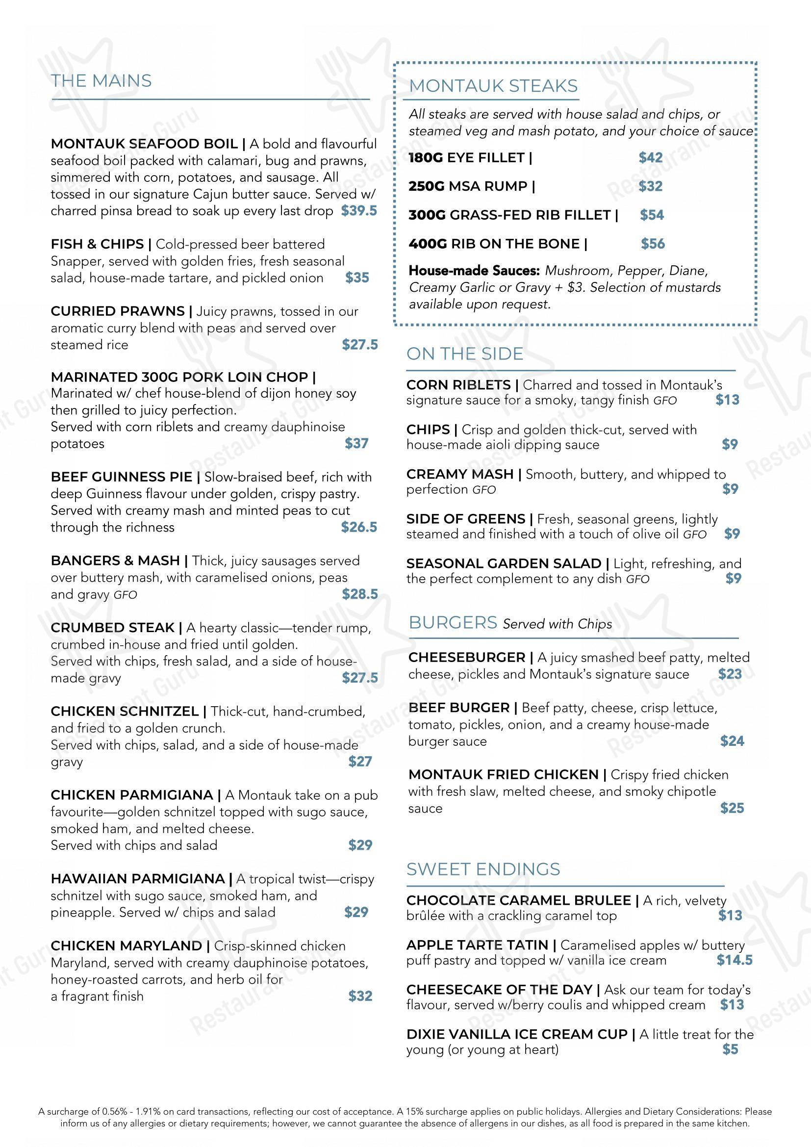 Menu at Montauk Tavern pub & bar, Jacobs Well
