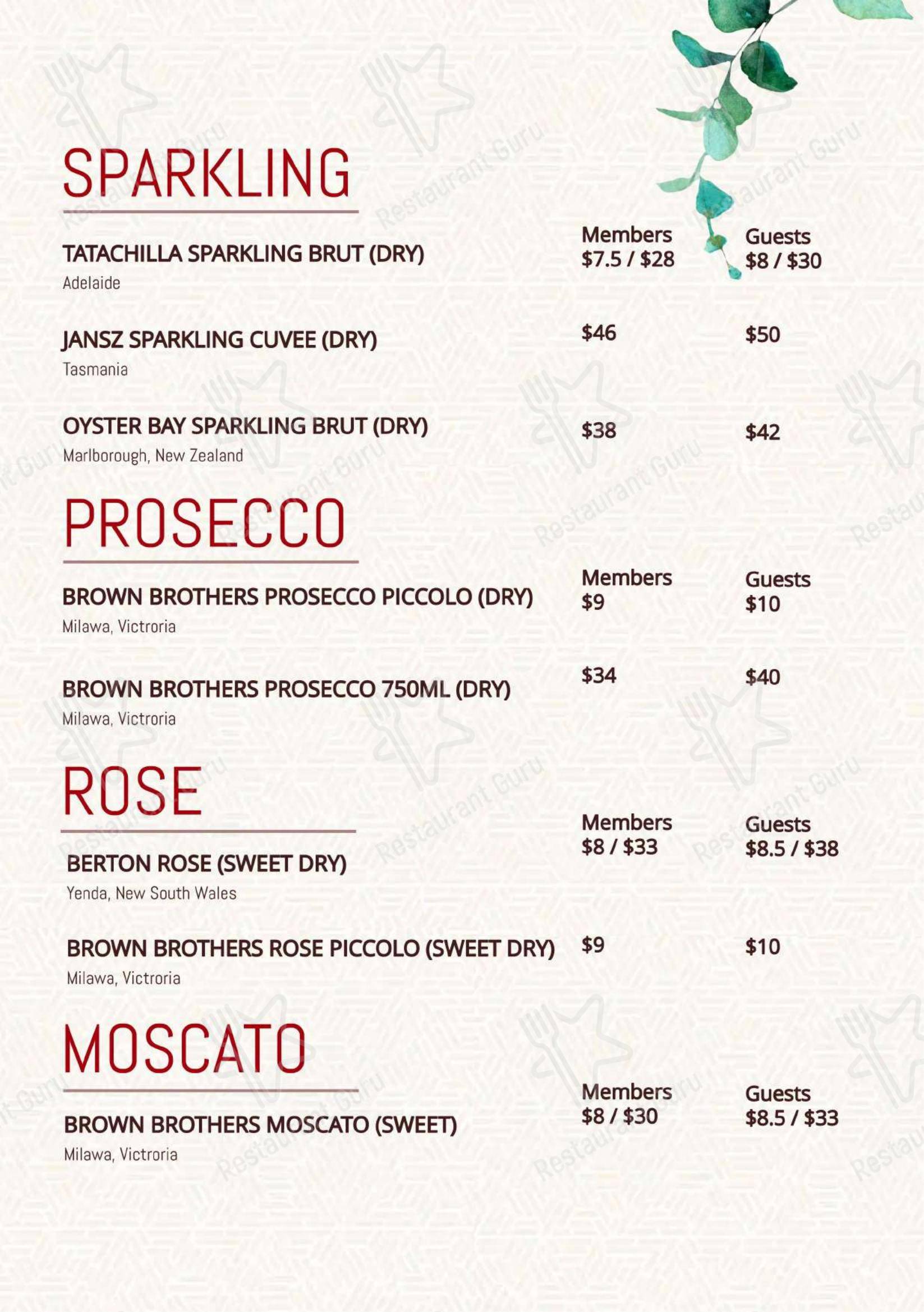 Menu at Montmorency RSL restaurant, Montmorency