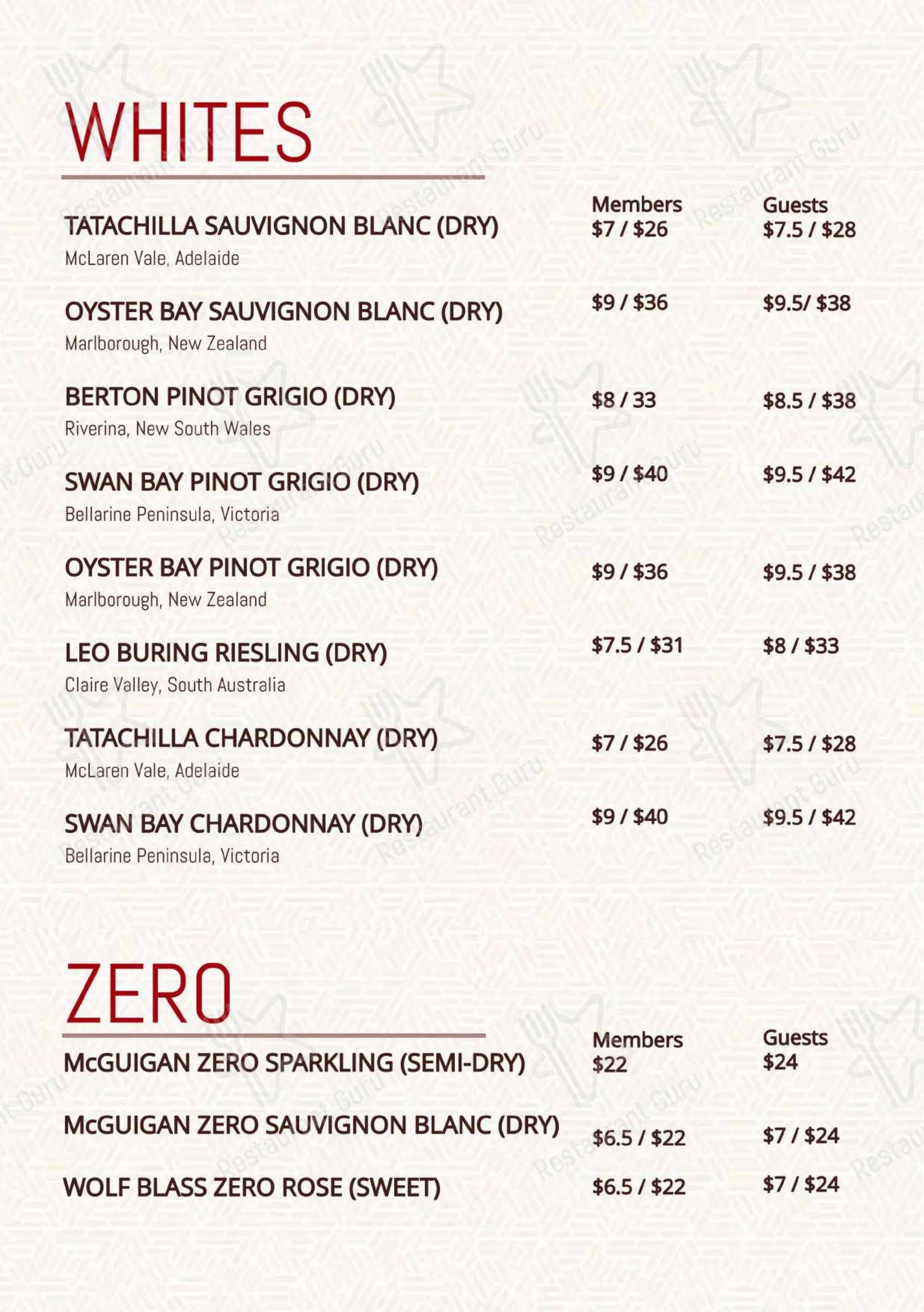 Menu at Montmorency RSL restaurant, Montmorency