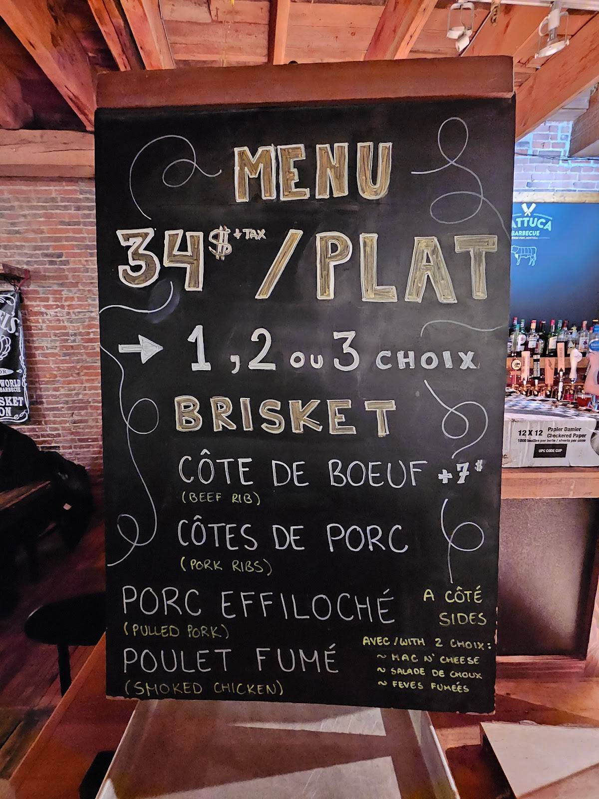 Menu at Lattuca Barbecue, Montréal