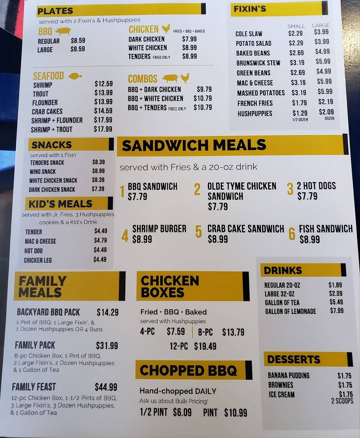 Menu at Moore's Olde Tyme Barbeque Chicken & Seafood, Jacksonville