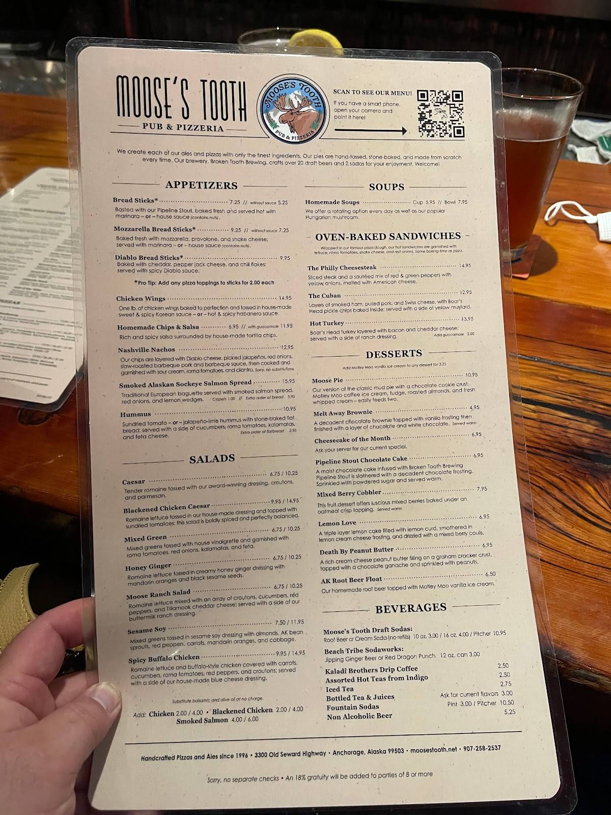 Menu at Moose's Tooth Pub & Pizzeria, Anchorage