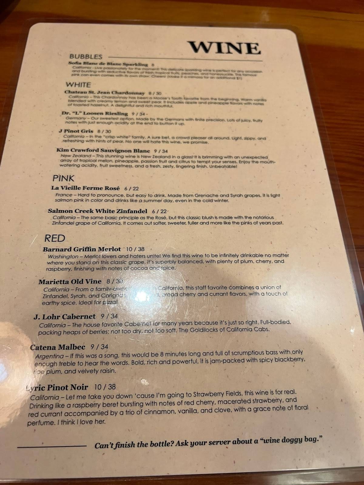 Menu at Moose's Tooth Pub & Pizzeria, Anchorage