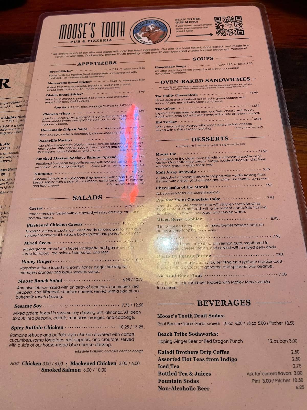 Menu at Moose's Tooth Pub & Pizzeria, Anchorage