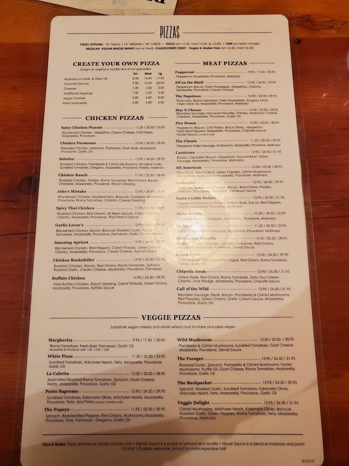 Menu at Moose's Tooth Pub & Pizzeria, Anchorage