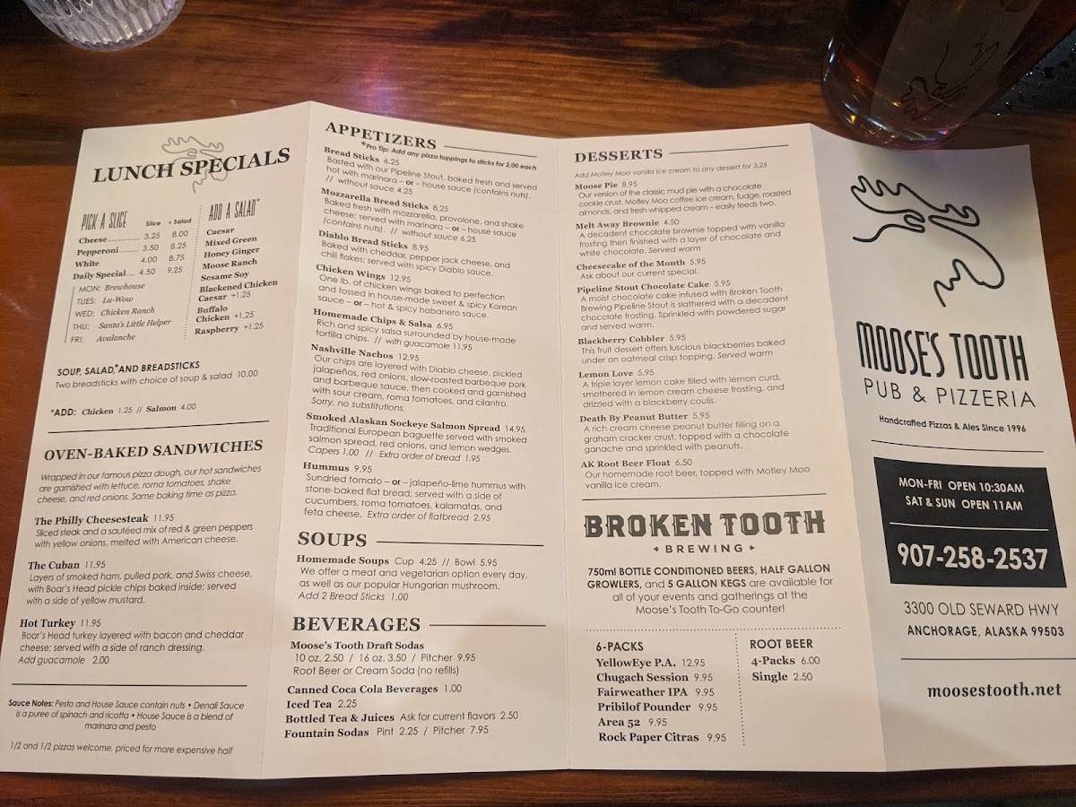 Menu at Moose's Tooth Pub & Pizzeria, Anchorage
