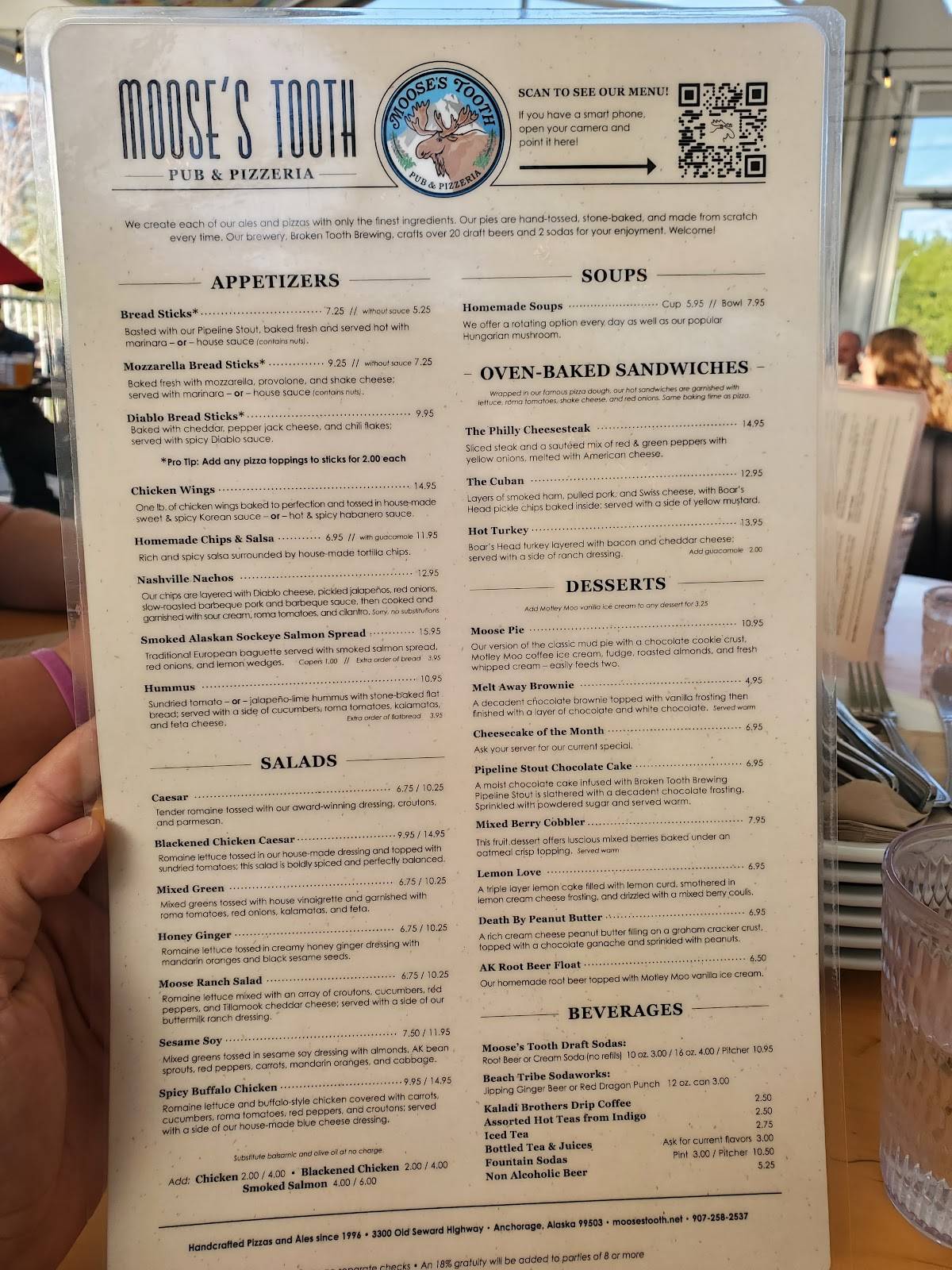 Menu at Moose's Tooth Pub & Pizzeria, Anchorage