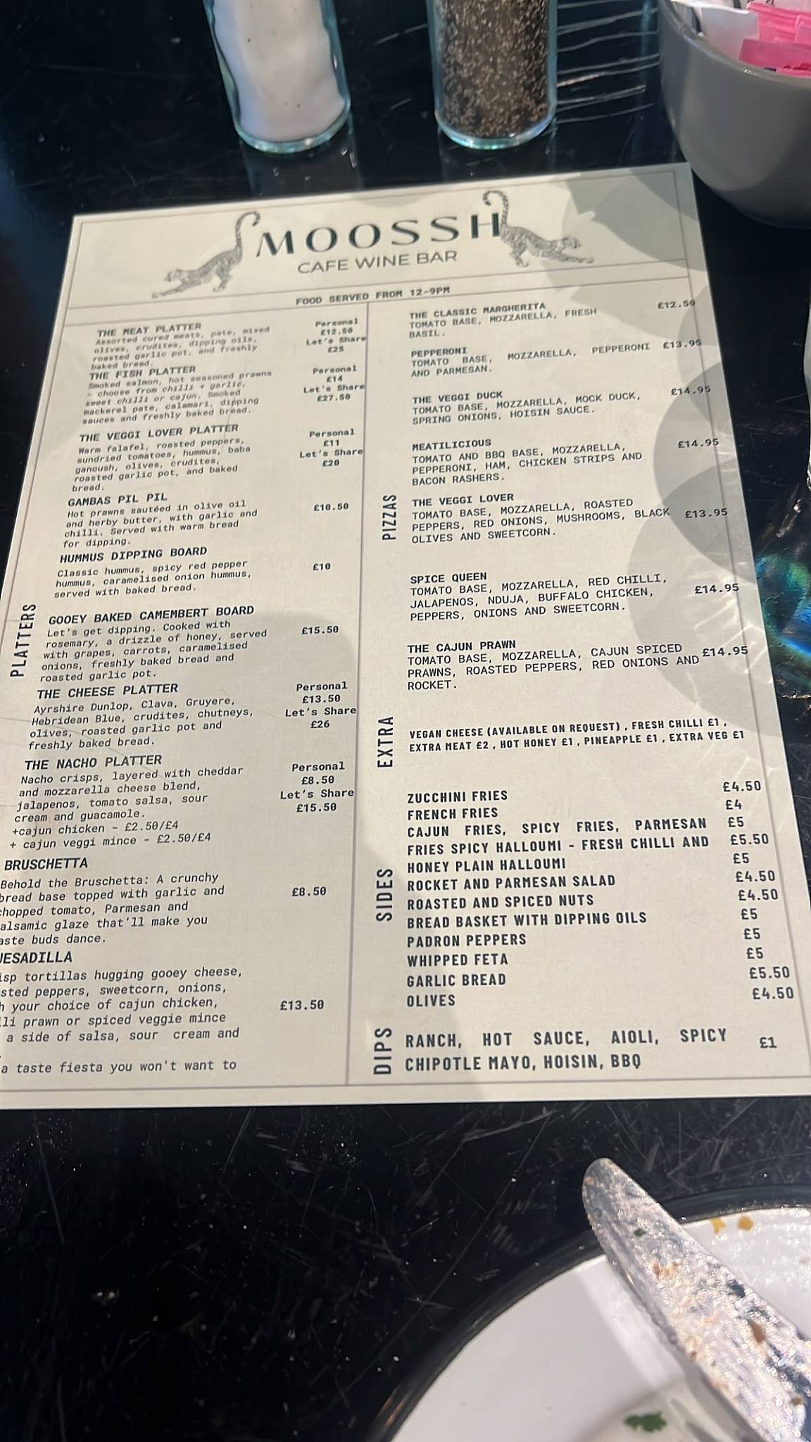 Menu at Moossh Cafe Wine Bar, Aberdeen