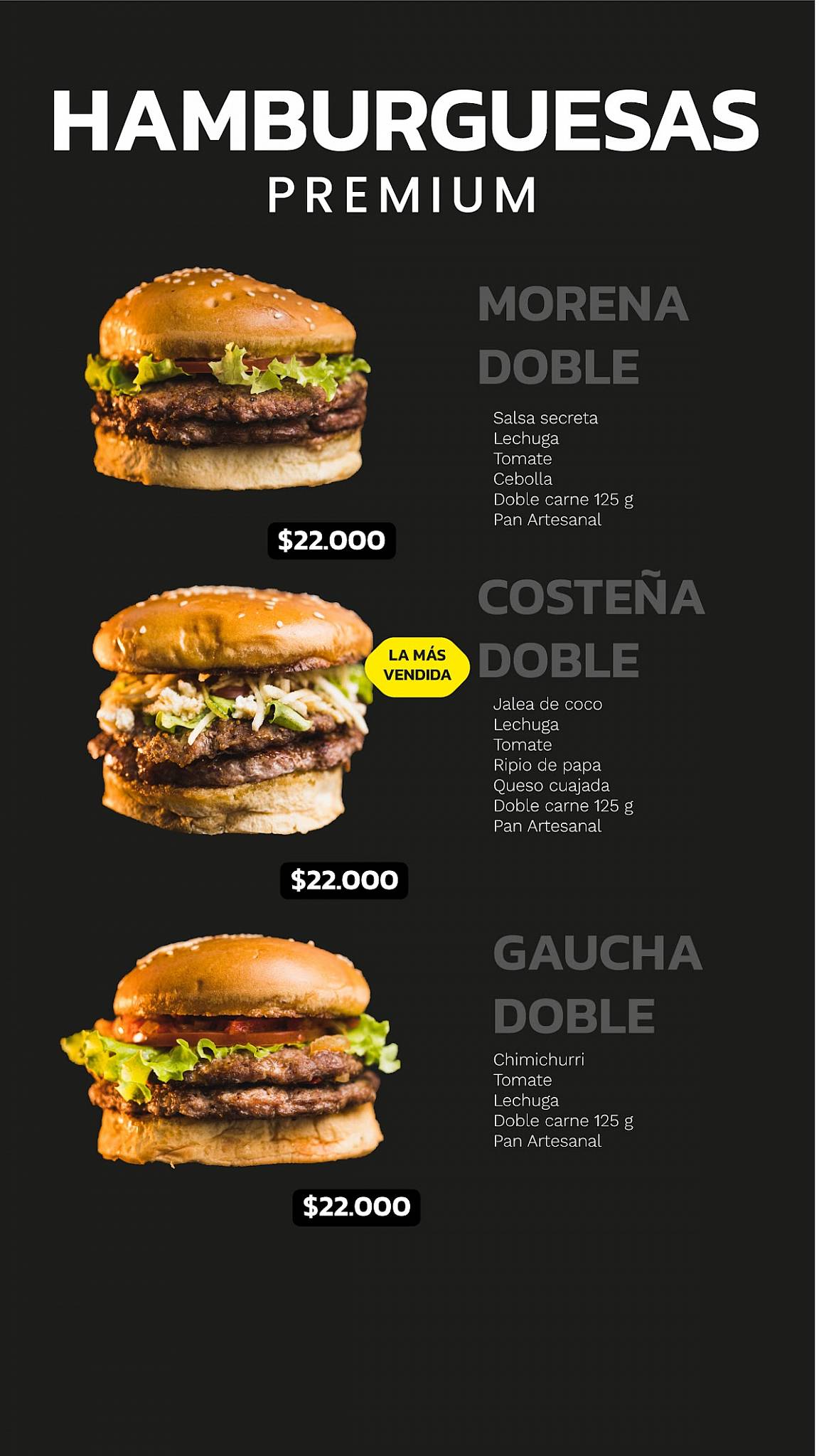 Menu at Morenas Hamburguesas restaurant, Pereira