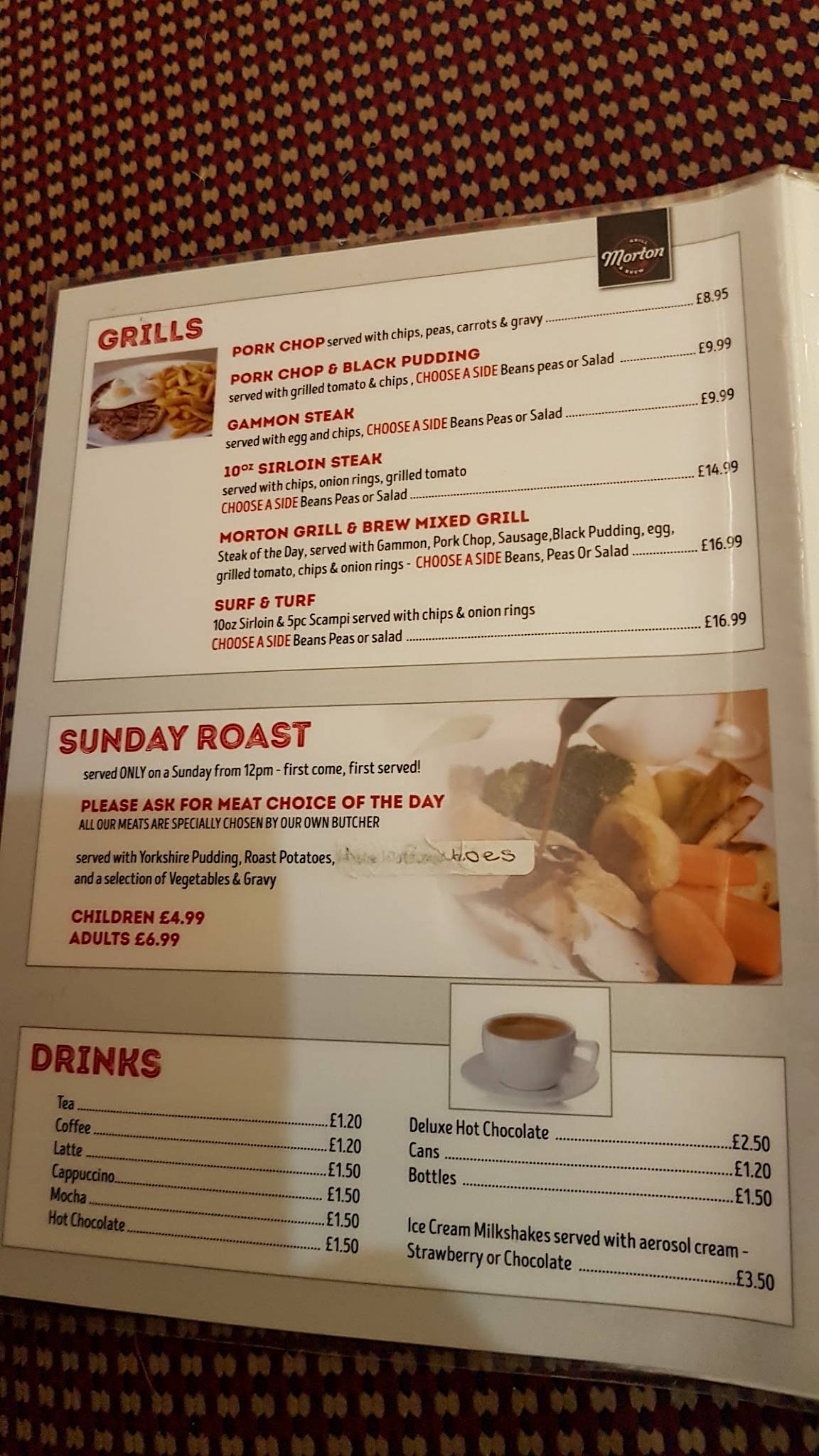 Menu at Morton Arms pub & bar, Abergele, Sandbank Rd