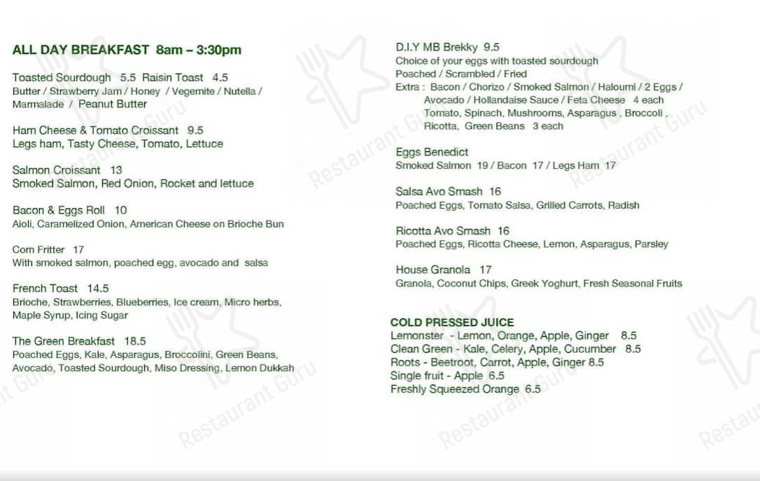 Menu at Moss Bros Dessert & Brunch Cafe, Rouse Hill