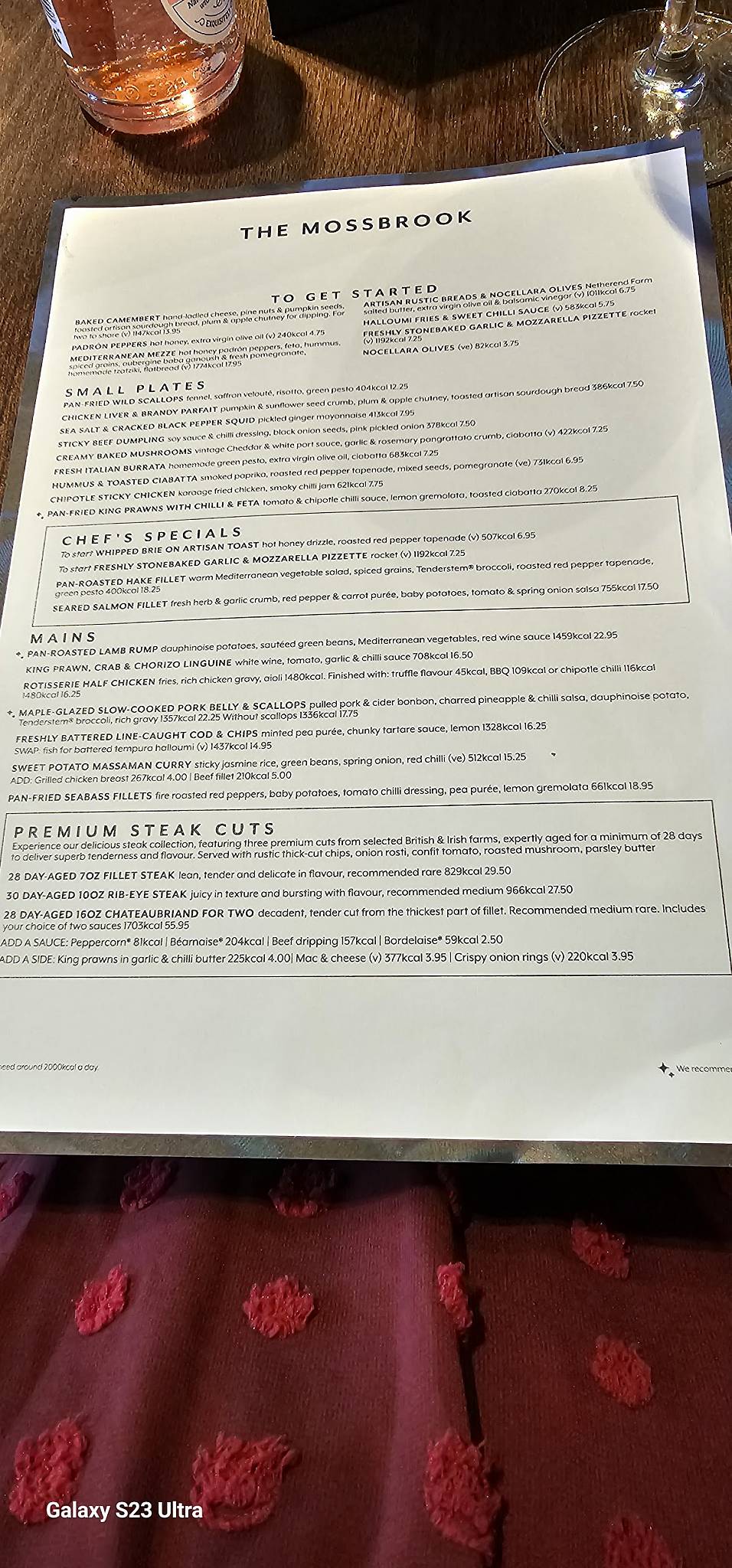 Menu at Mossbrook Sheffield pub & bar, Sheffield