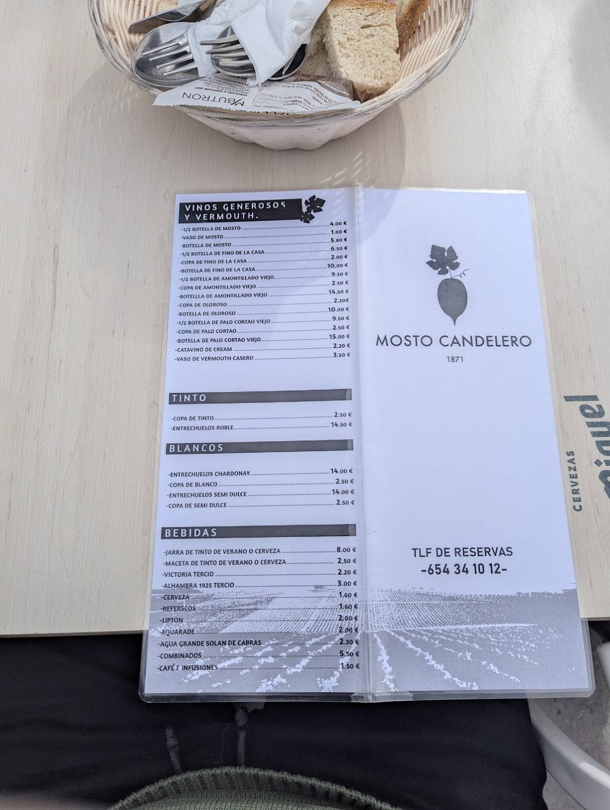 Carta de Restaurante Mosto Candelero, Jerez de la Frontera, Finca ...
