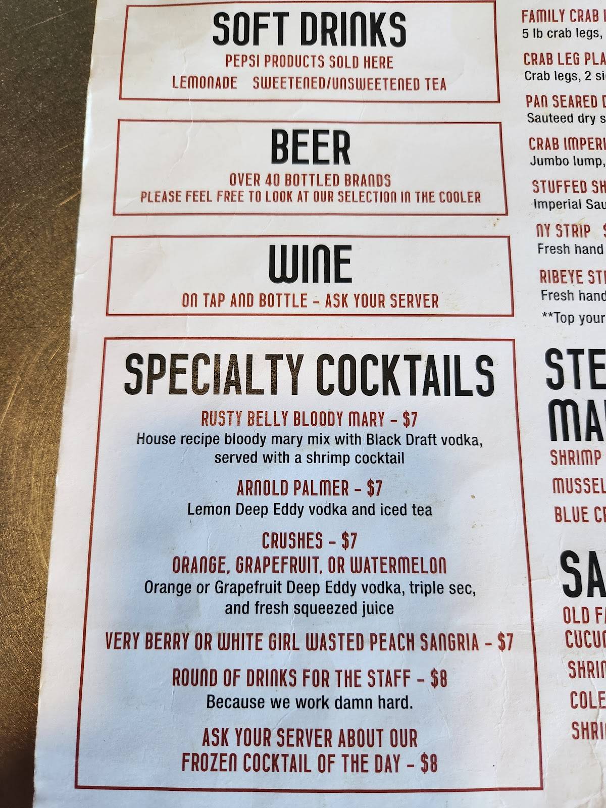 Menu at Mother Shuckers Crab Shack restaurant, Martinsburg