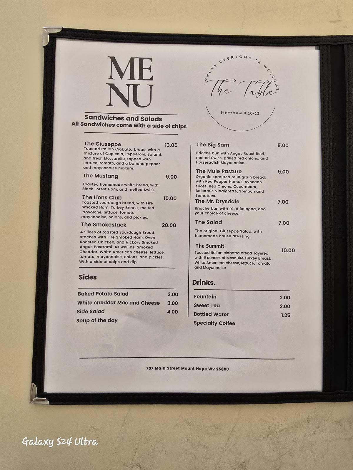 Menu at The Table BBQ, Mount Hope