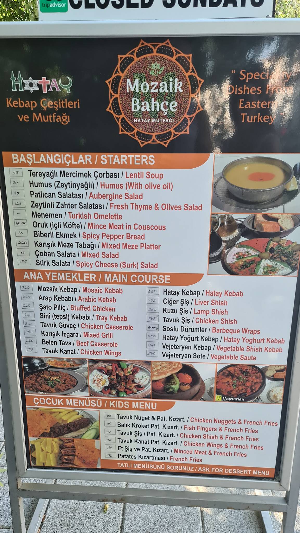 Carta de Mozaik Bahçe Restaurant, Fethiye