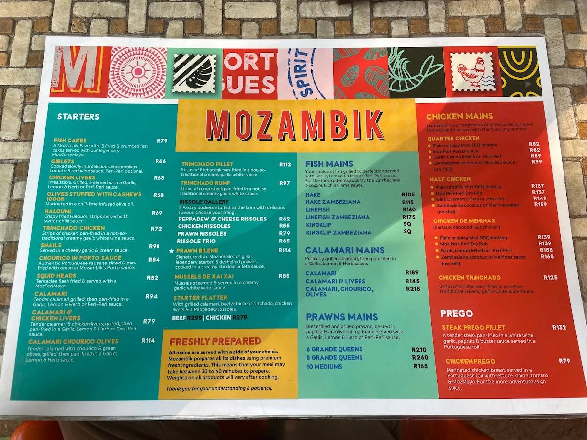Menu at Mozambik Linksfield restaurant, Johannesburg, 110 Cnr of Club