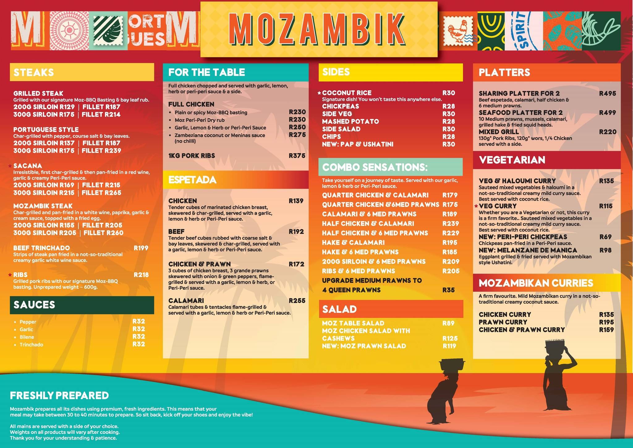 Menu at Mozambik Linksfield restaurant, Johannesburg, 110 Cnr of Club