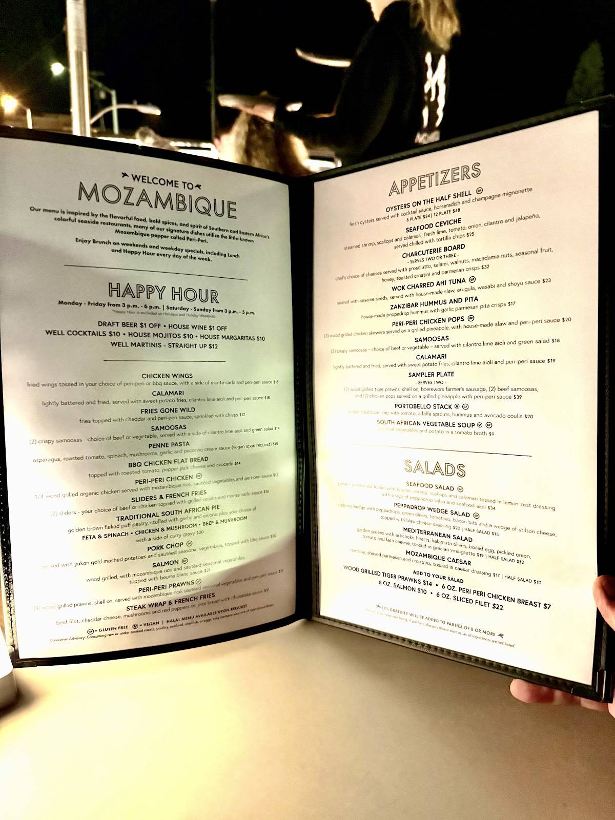 Menu at Mozambique steakhouse, Laguna Beach