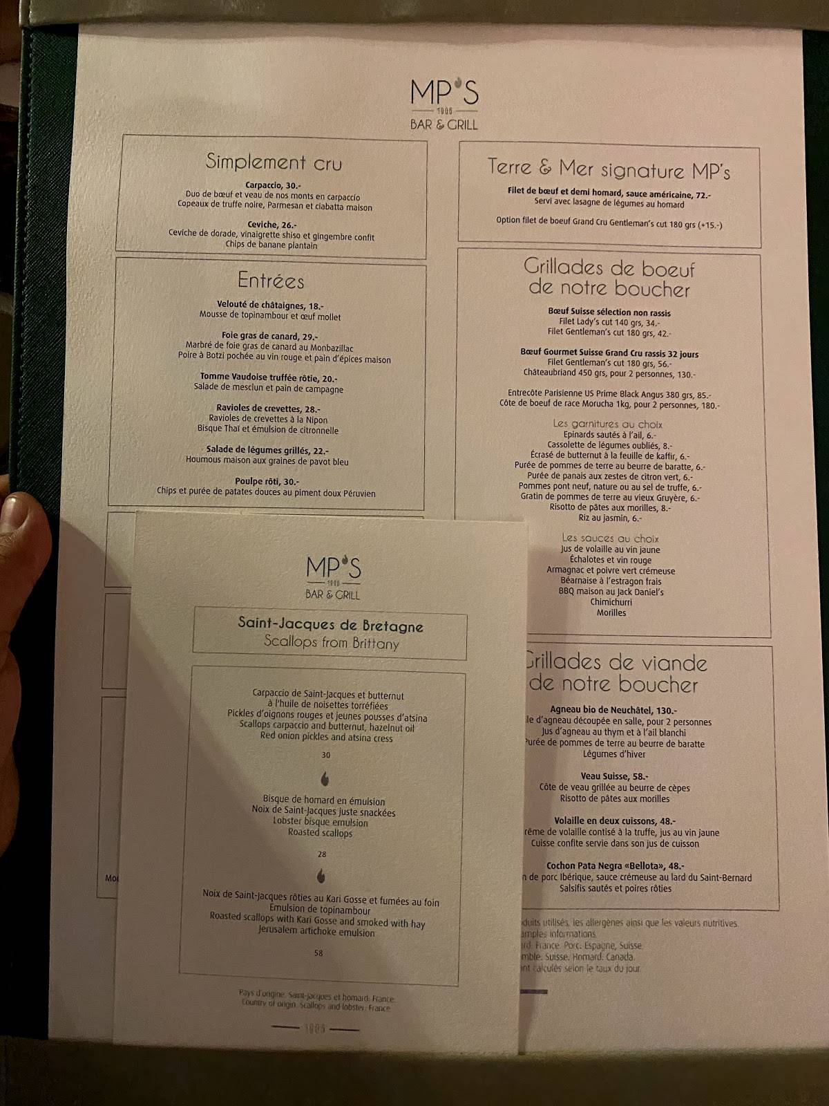 Menu at Mp'S Bar & Grill, Montreux, Av. Claude-Nobs 2