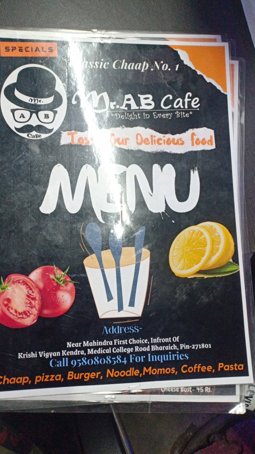 Menu at Mr. AB Cafe, Bahraich, Infront Of Krishi Vigyan Kendra
