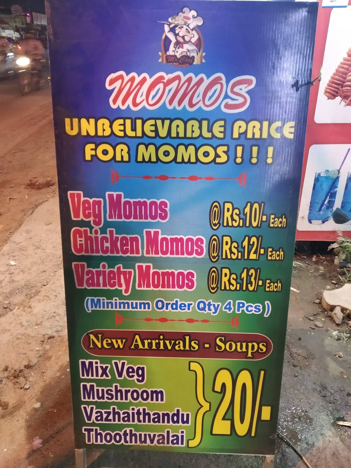 Menu at Mr. Chef Momos, Chennai