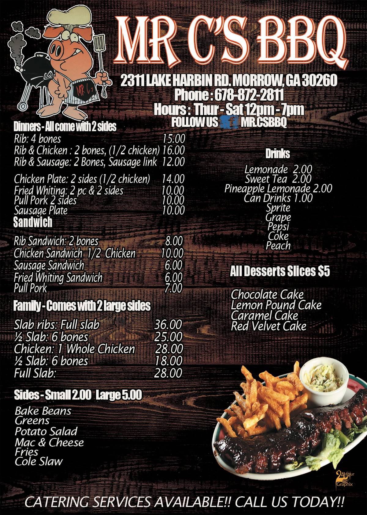 Menu at Mr. C's BBQ, Morrow