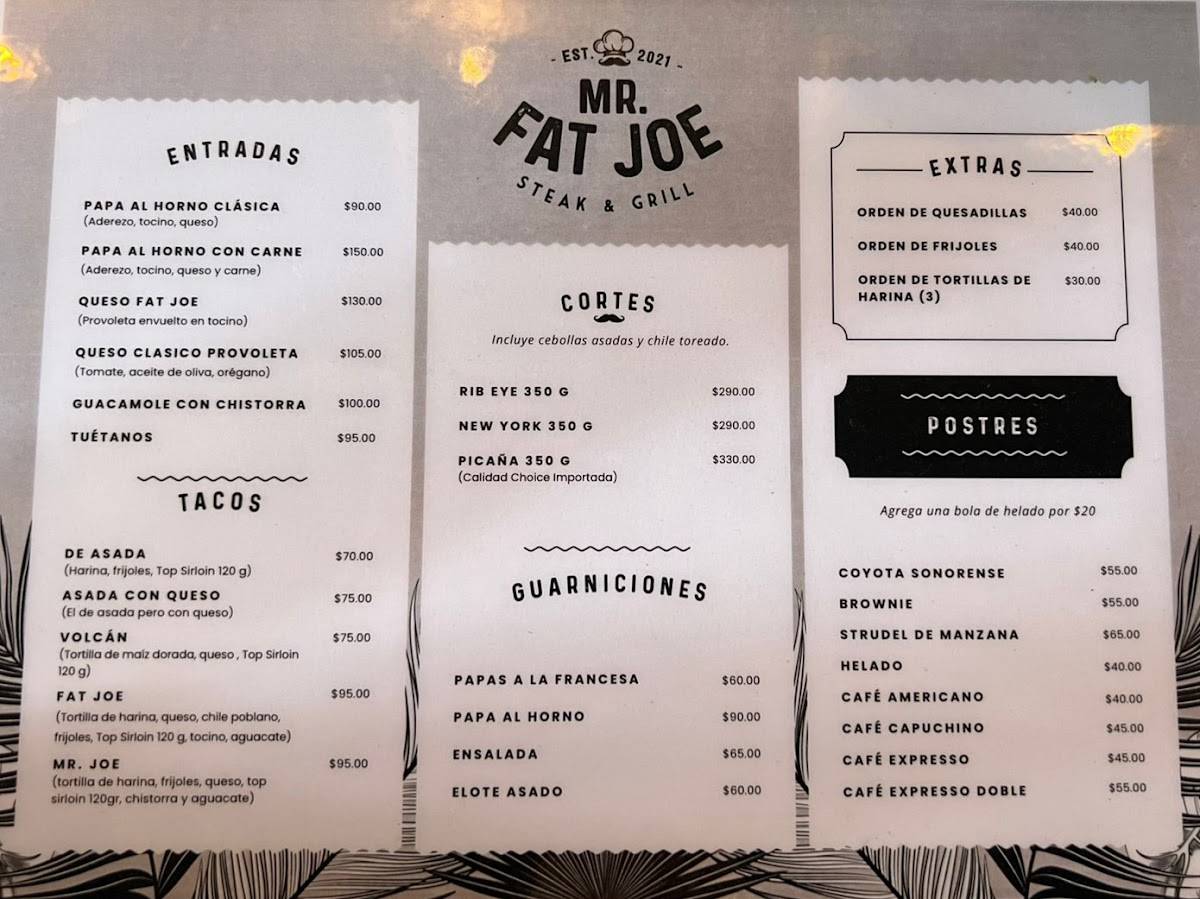 Carta del restaurante Mr. Fat Joe Steak & Grill, Ciudad del México