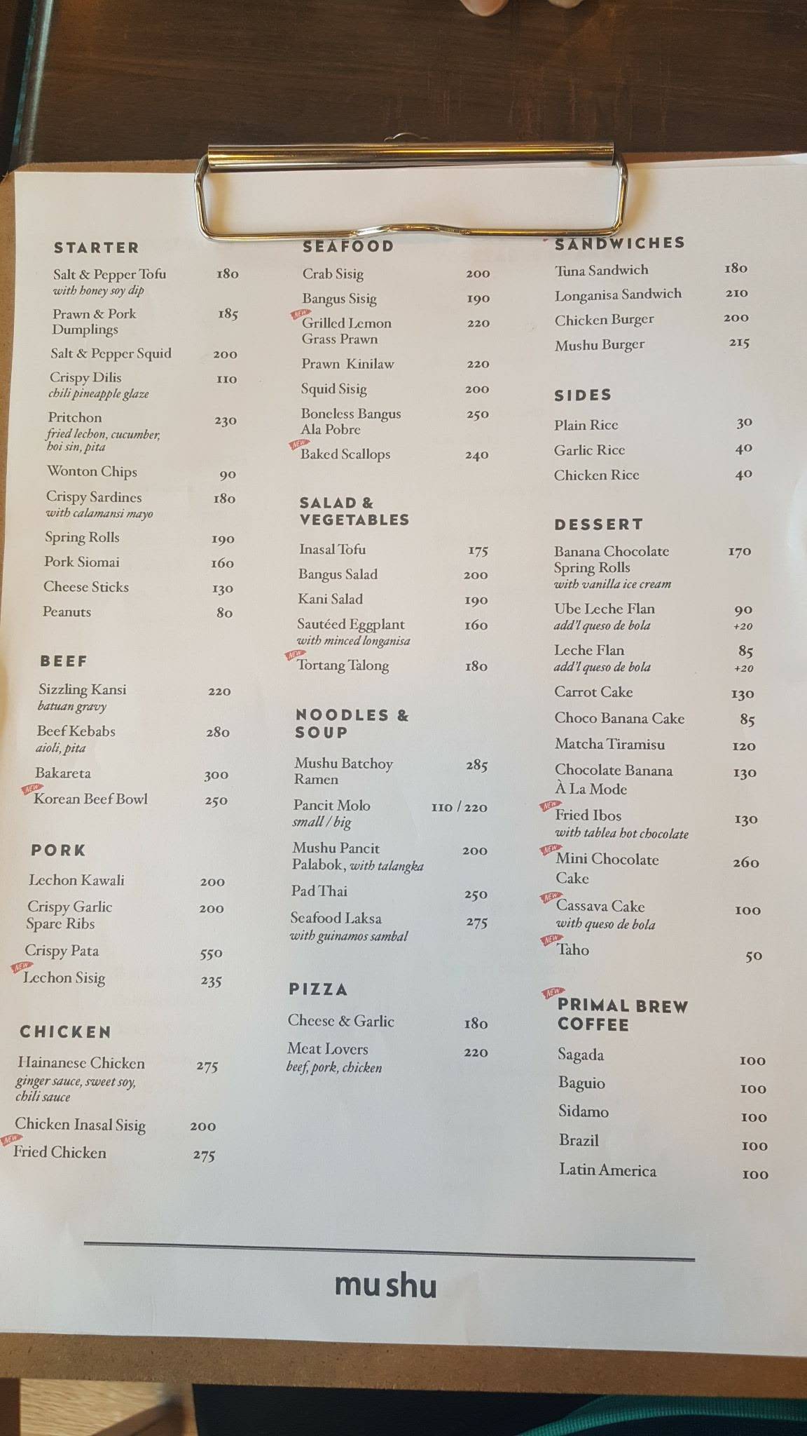 Menu at MuShu restaurant, Bacolod, 2Oth