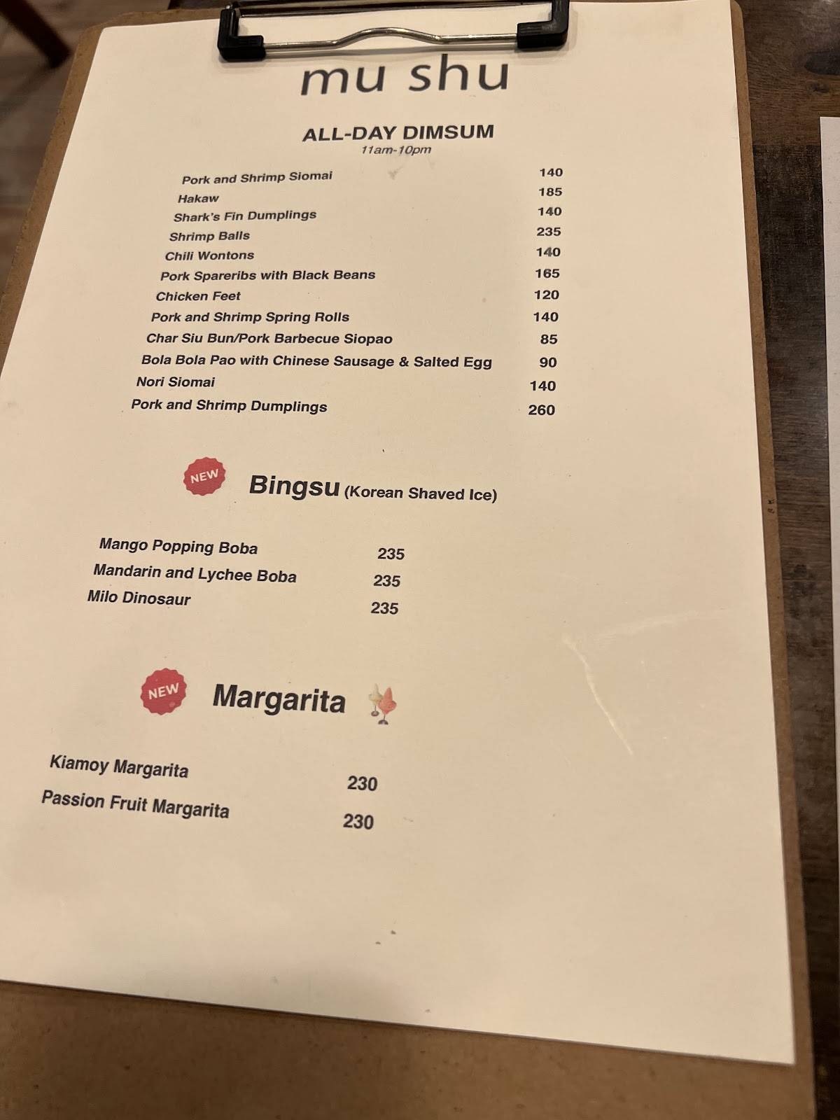 Menu at MuShu restaurant, Bacolod, 2Oth