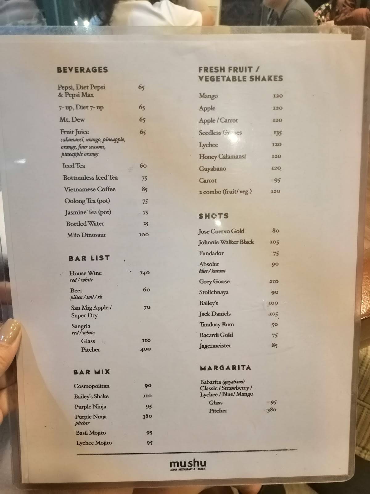Menu at MuShu restaurant, Bacolod, 2Oth