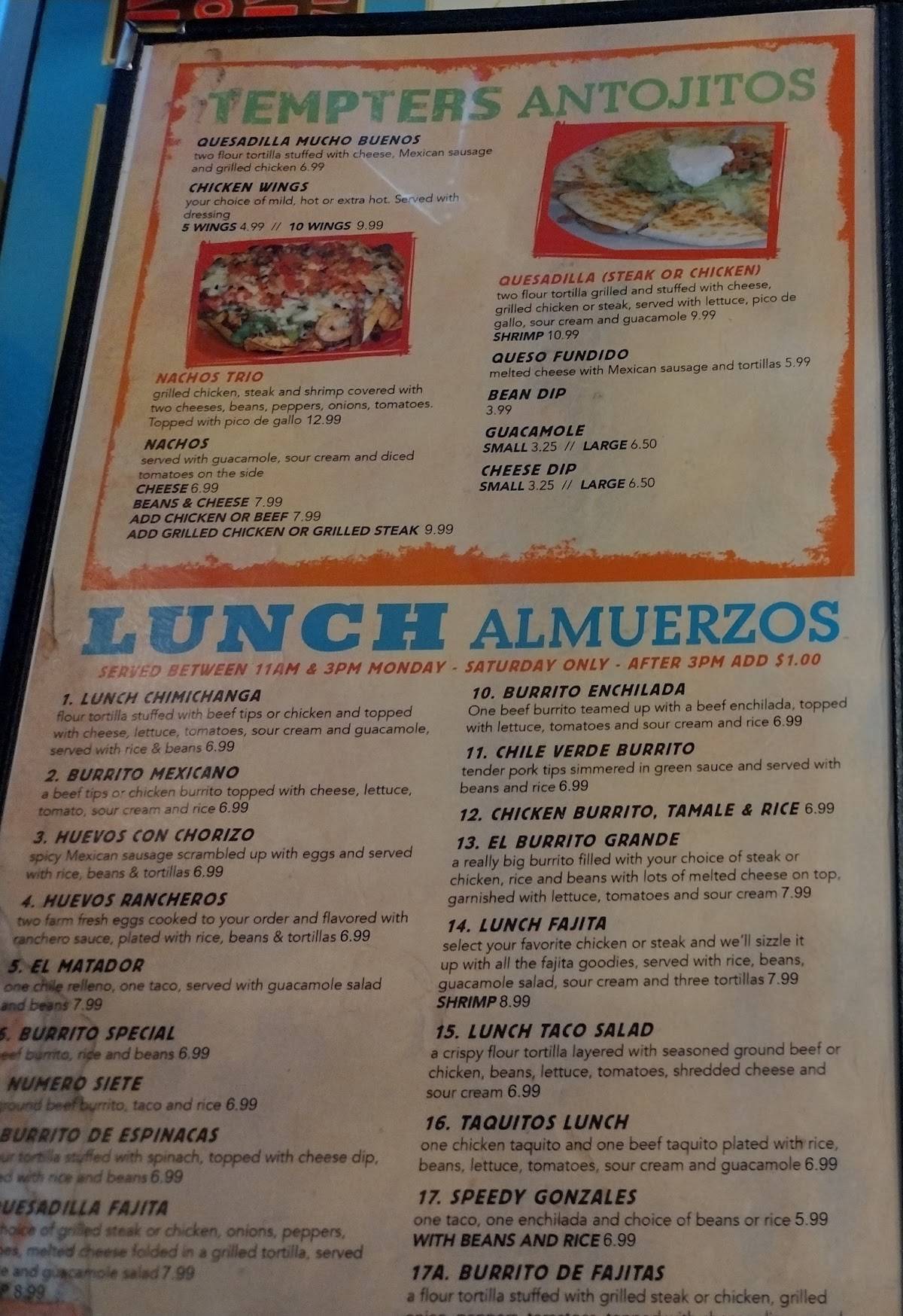 Menu at Mucho Buenos restaurant, Brunswick