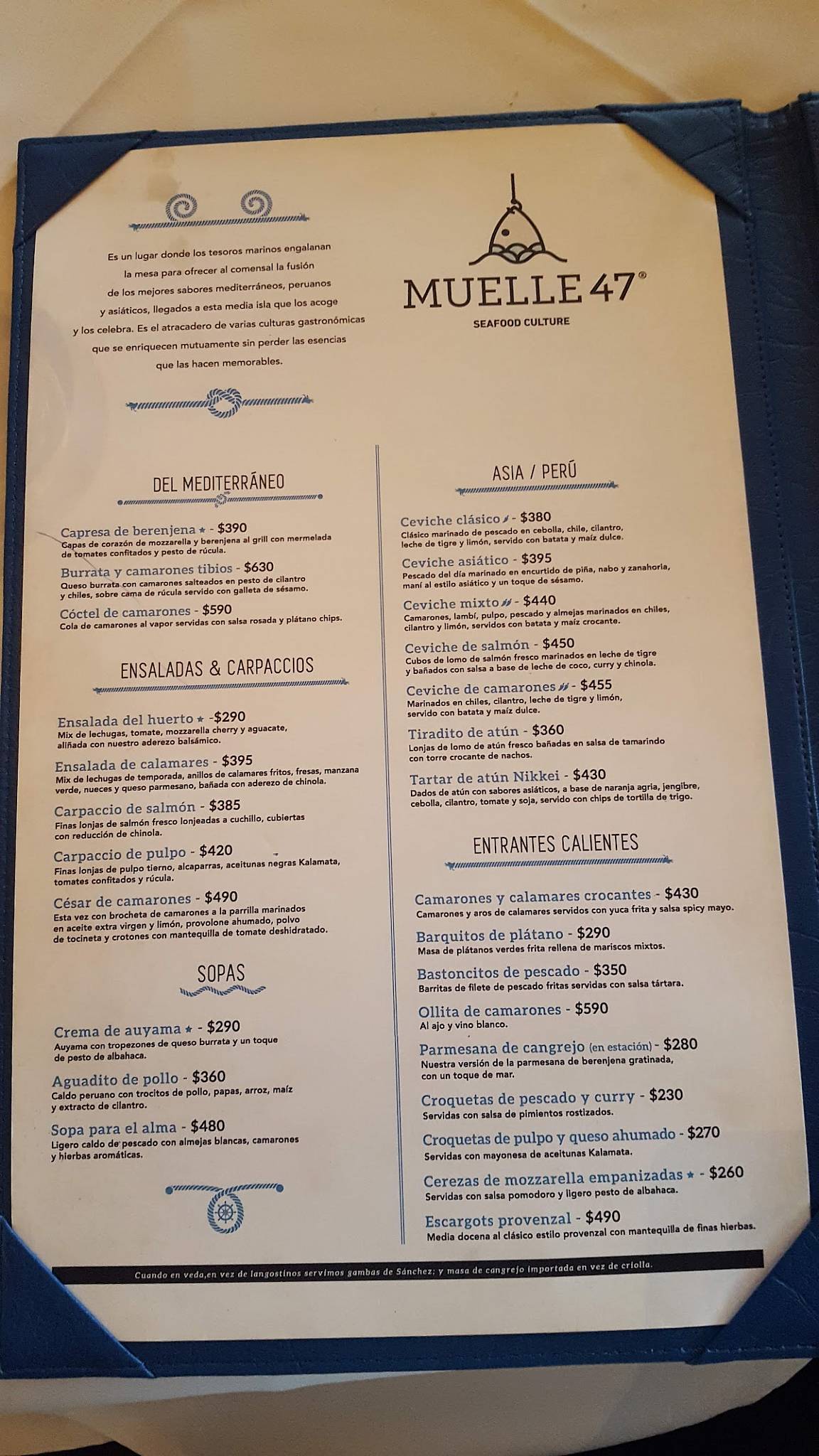 Menu at Muelle 47 restaurant, Santo Domingo, F3M7+RH5