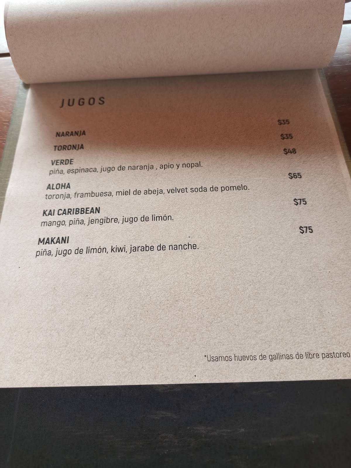 Menu at Muelle Once restaurant, Puerto Morelos