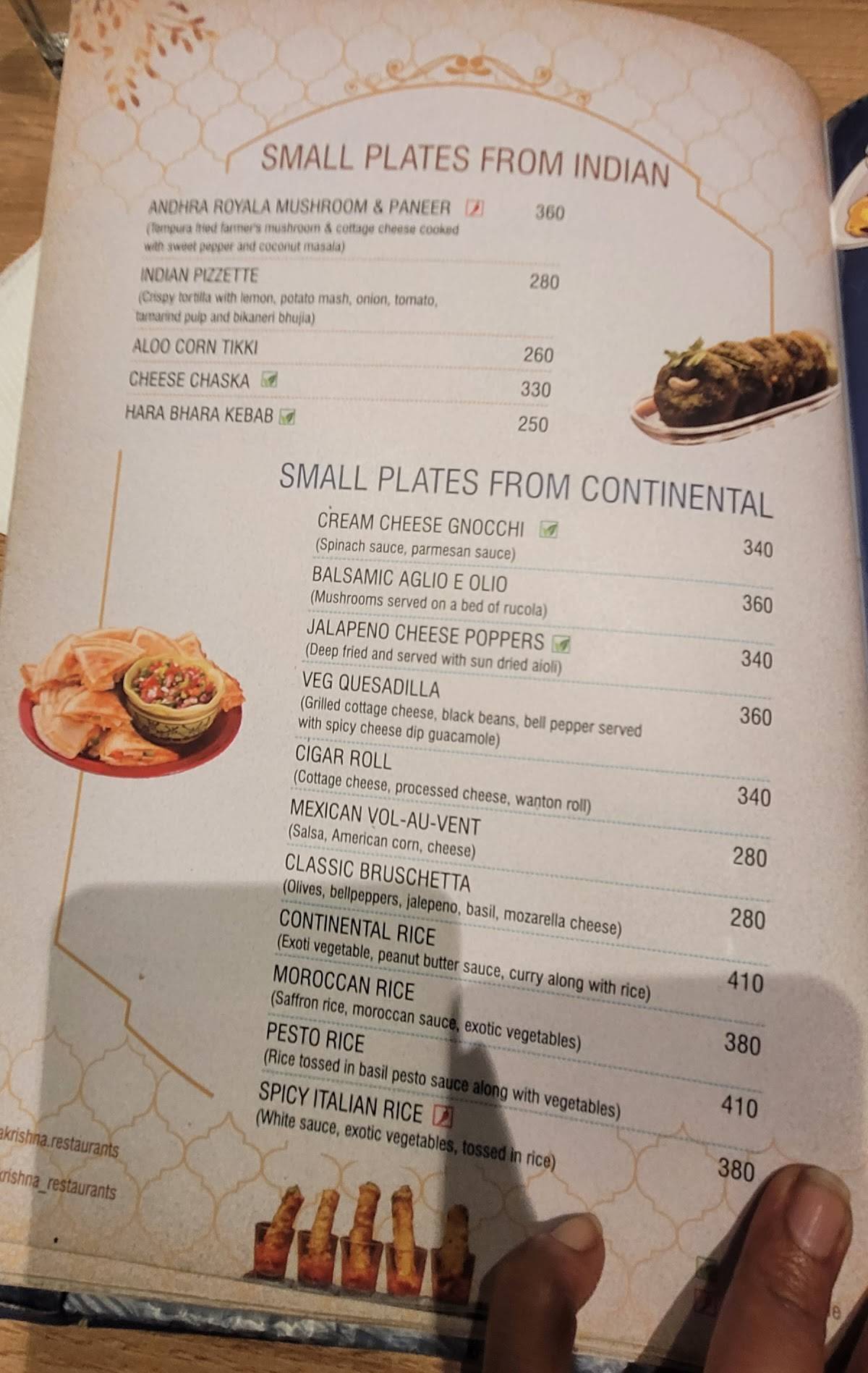 Menu at Radha Krishna, Matunga, Mumbai