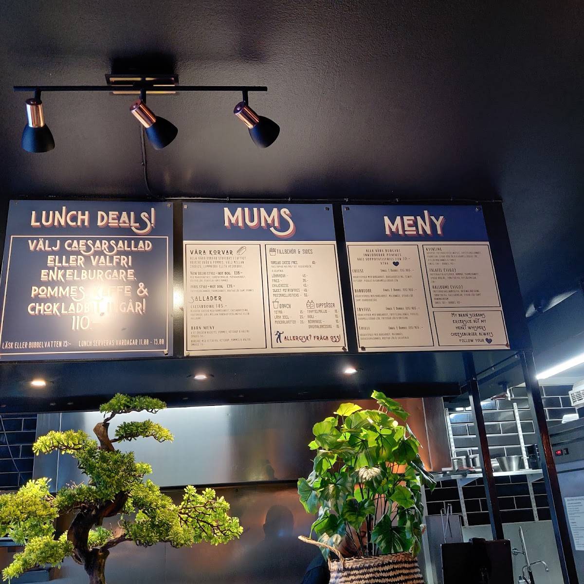 Menu at Mums Burgers restaurant, Stockholm