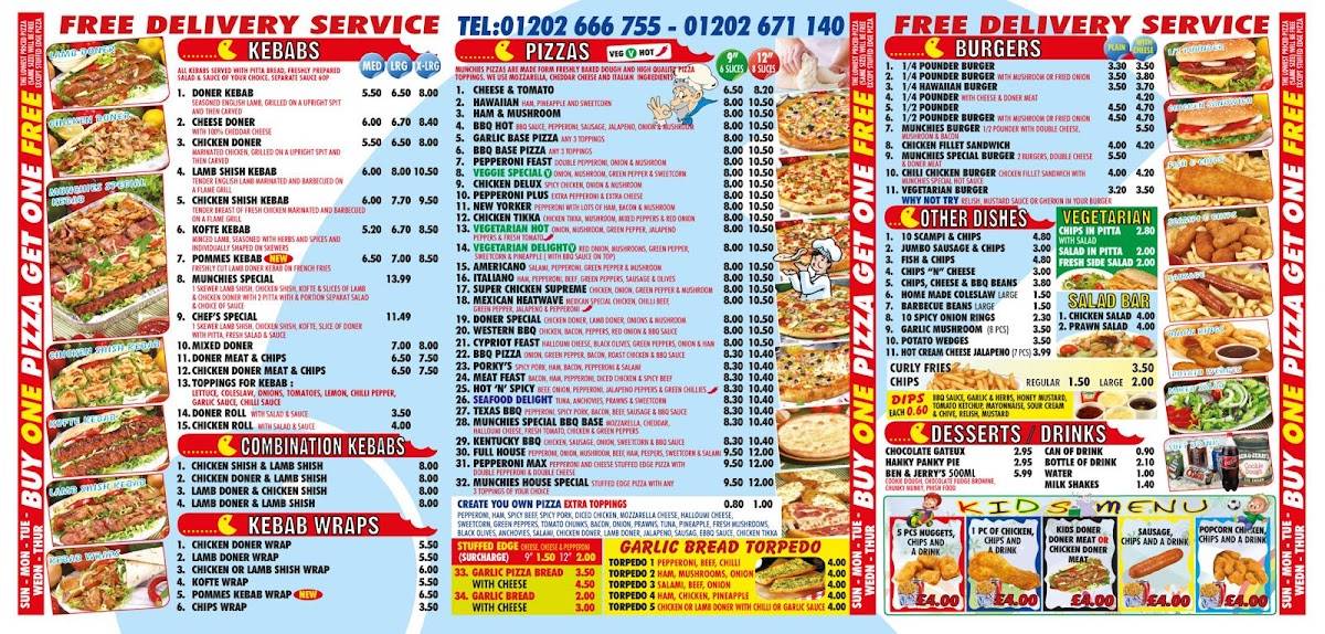 Menu at Munchies Kebab & Pizza pizzeria, Poole