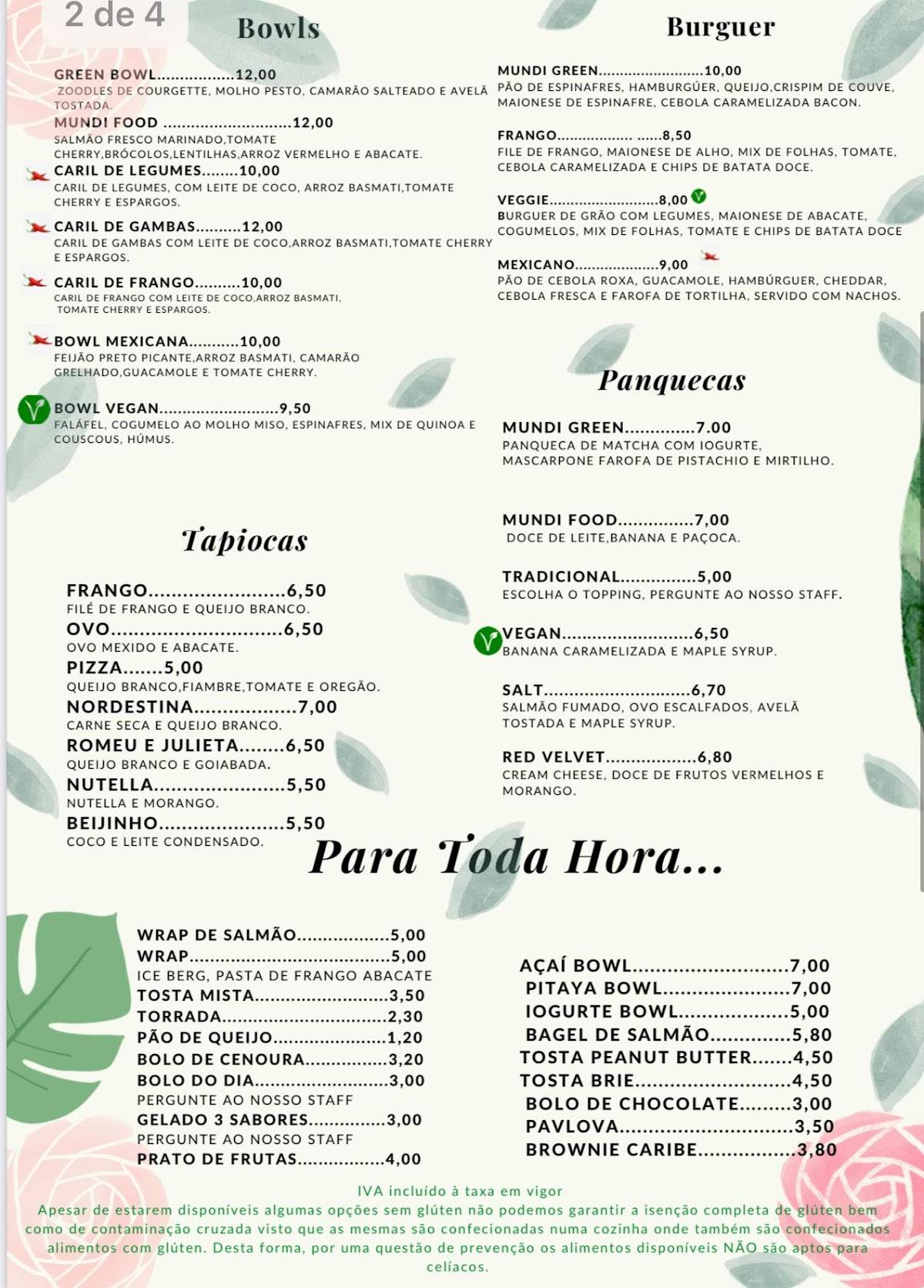 Menu em Mundi Green House restaurante, Almada