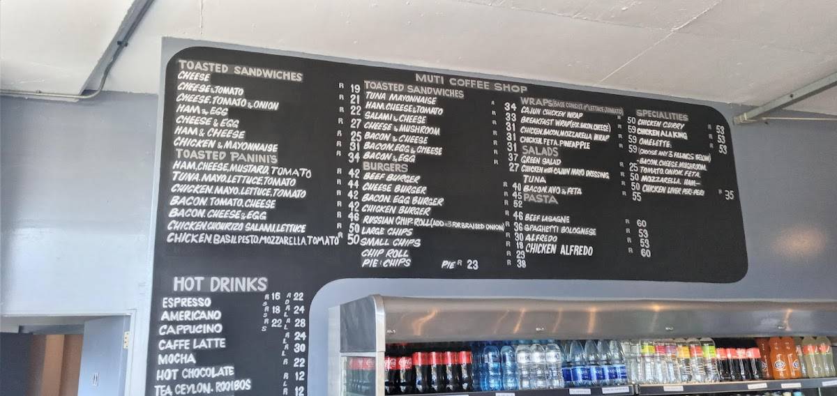 Menu at Muti cafe, Cape Town