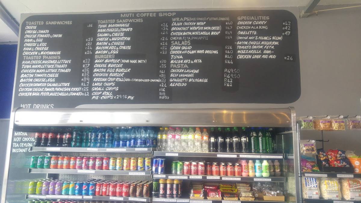 Menu at Muti cafe, Cape Town